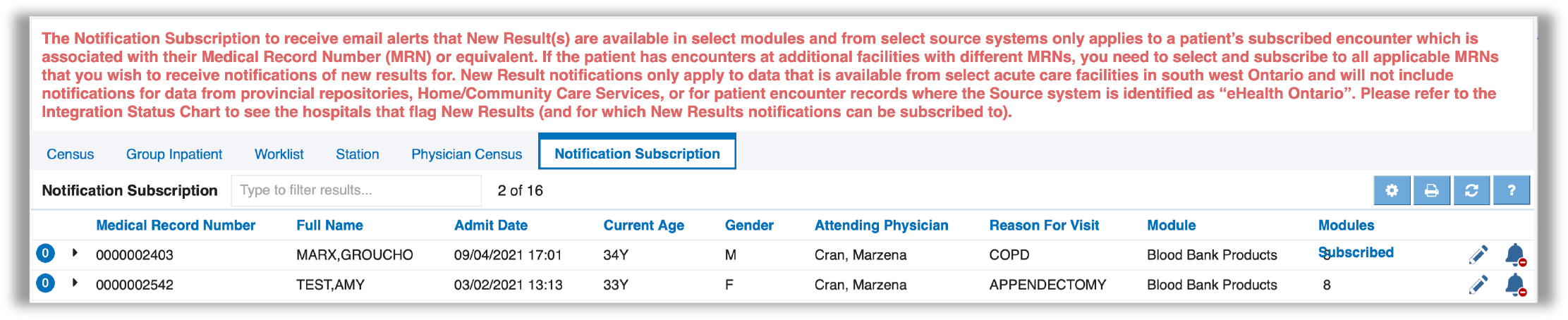 Resource Centre - Census Overview | ClinicalConnect